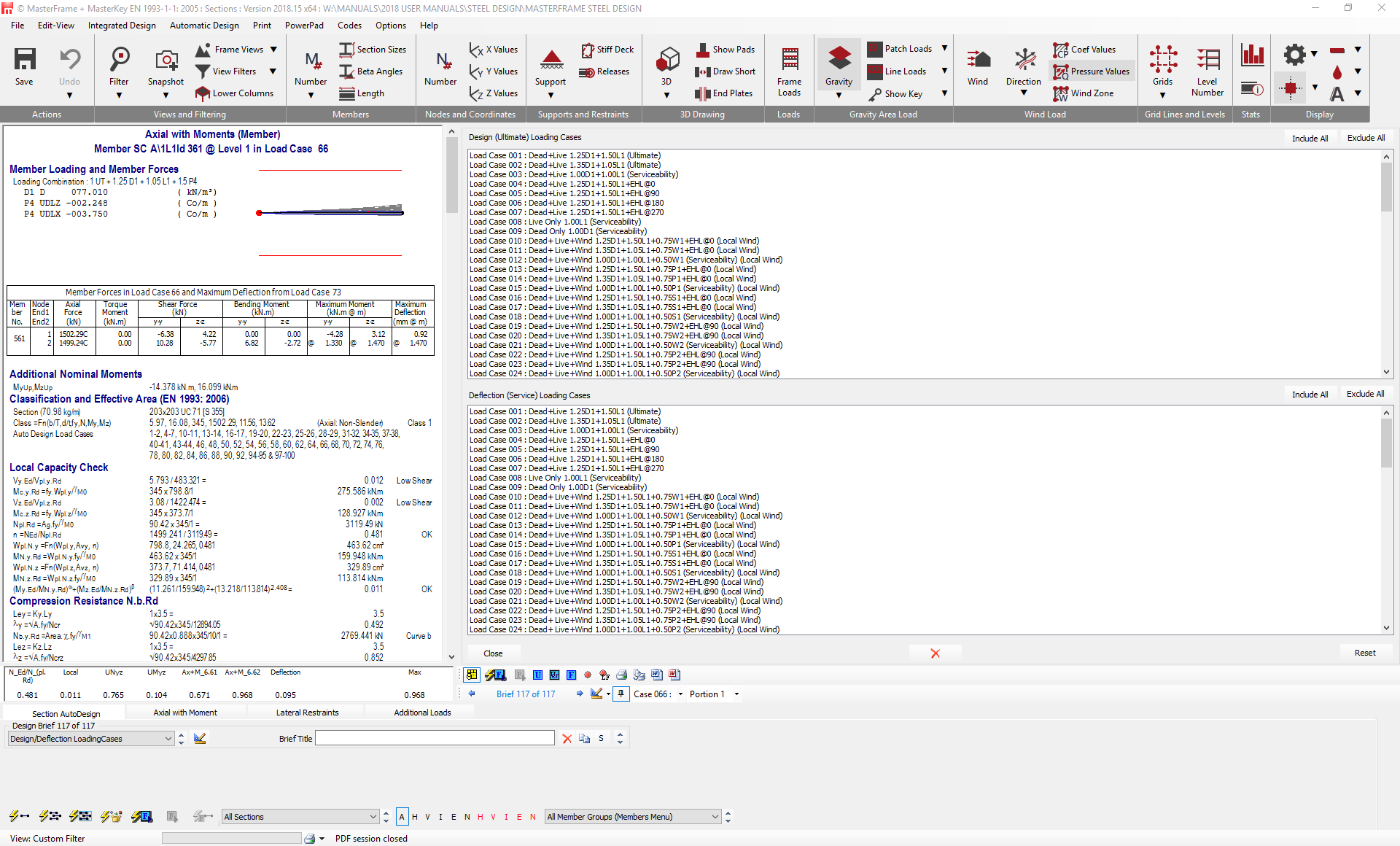 Design and Deflection Loading Cases