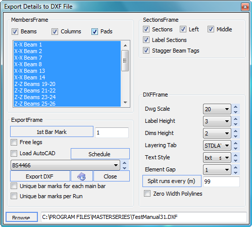 Exporting RC Details to DXF File and MasterRC
